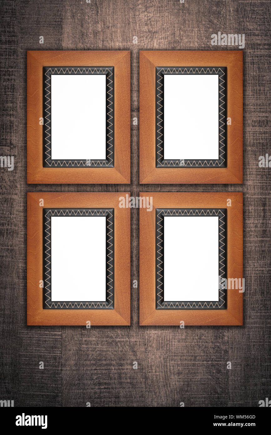 Old picture frame on vintage wood wall Stock Photo - Alamy