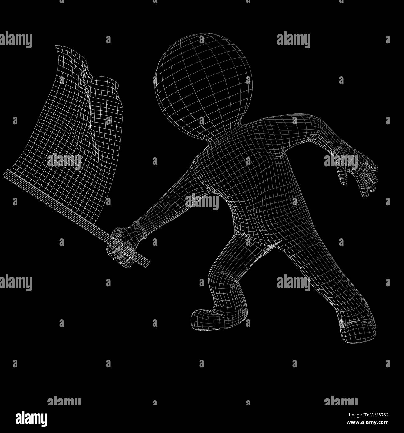 Wire-frame man weaving racing flag. Isolated on black background Stock ...