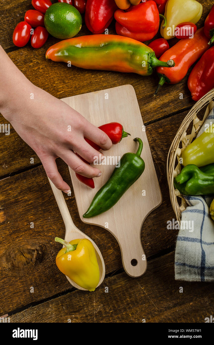 Bio peppers from the garden, various shapes and types Stock Photo - Alamy