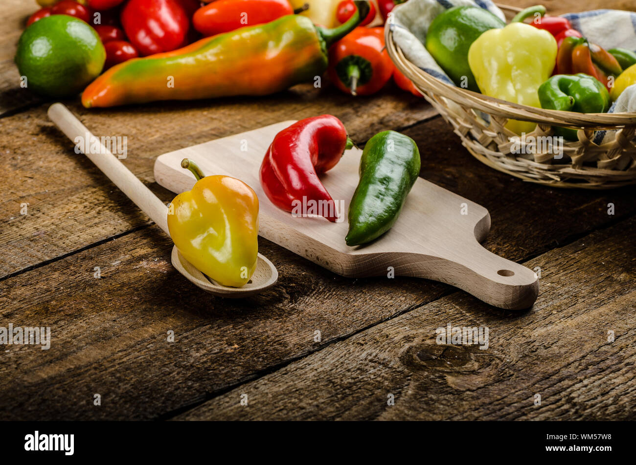 Bio peppers from the garden, various shapes and types Stock Photo - Alamy