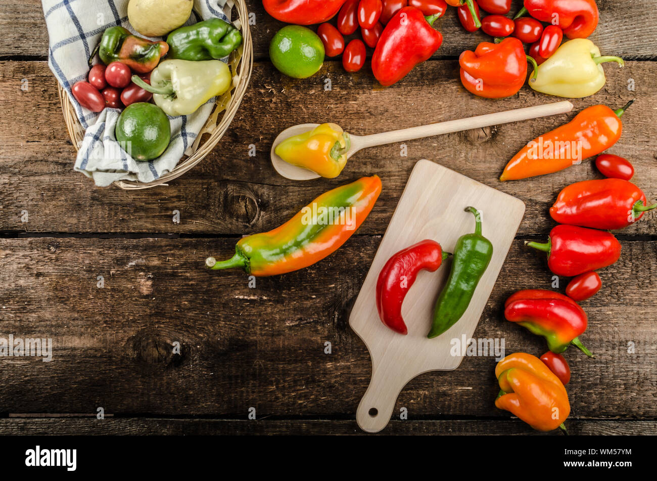 Bio peppers from the garden, various shapes and types Stock Photo - Alamy