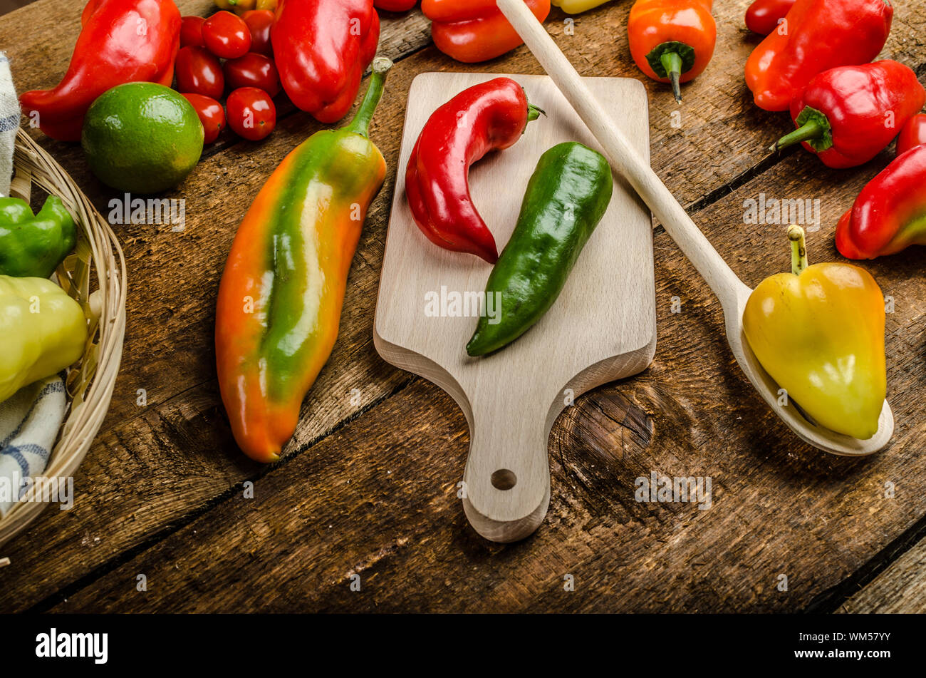 Bio peppers from the garden, various shapes and types Stock Photo - Alamy