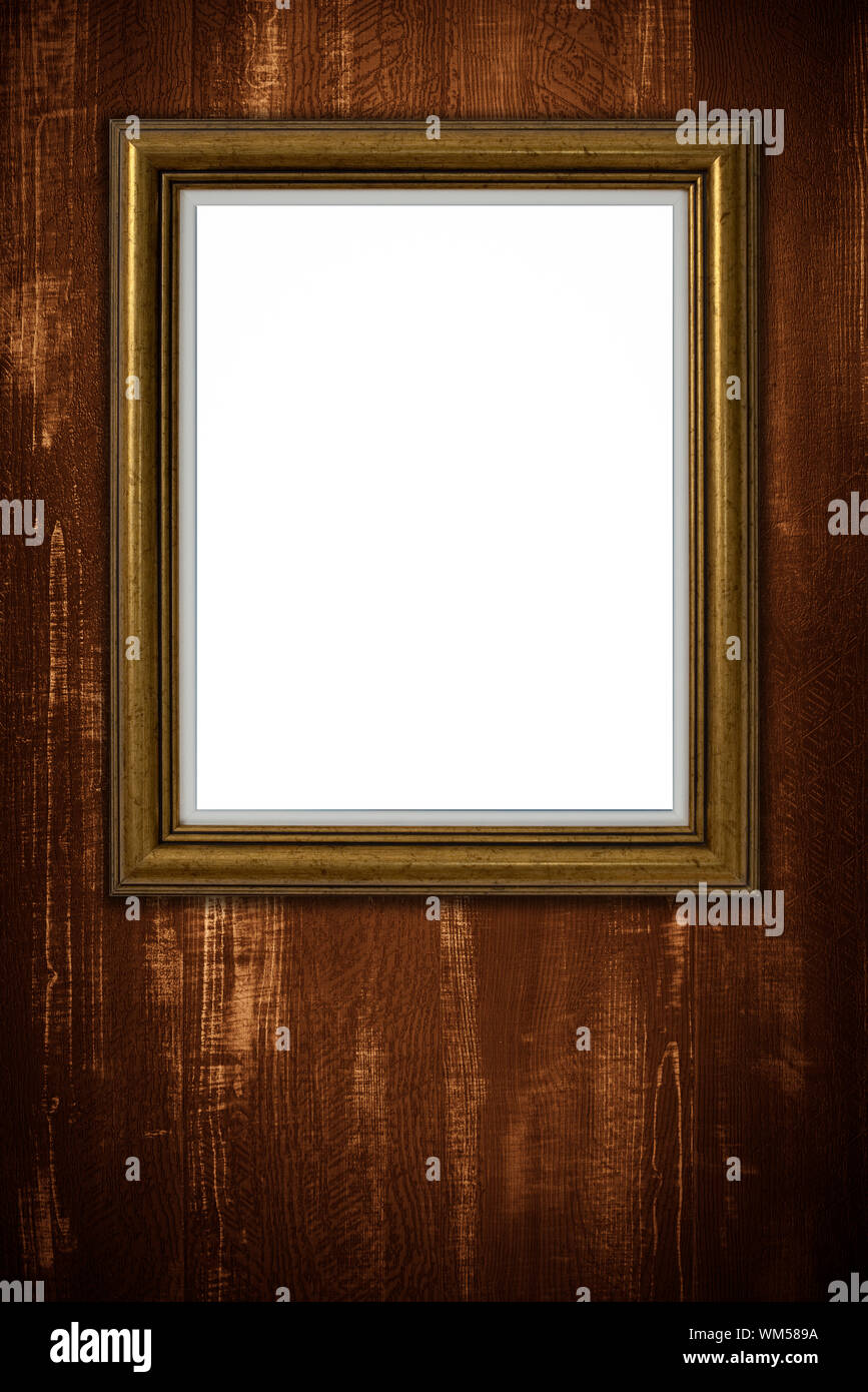 Old picture frame on vintage wood wall Stock Photo - Alamy