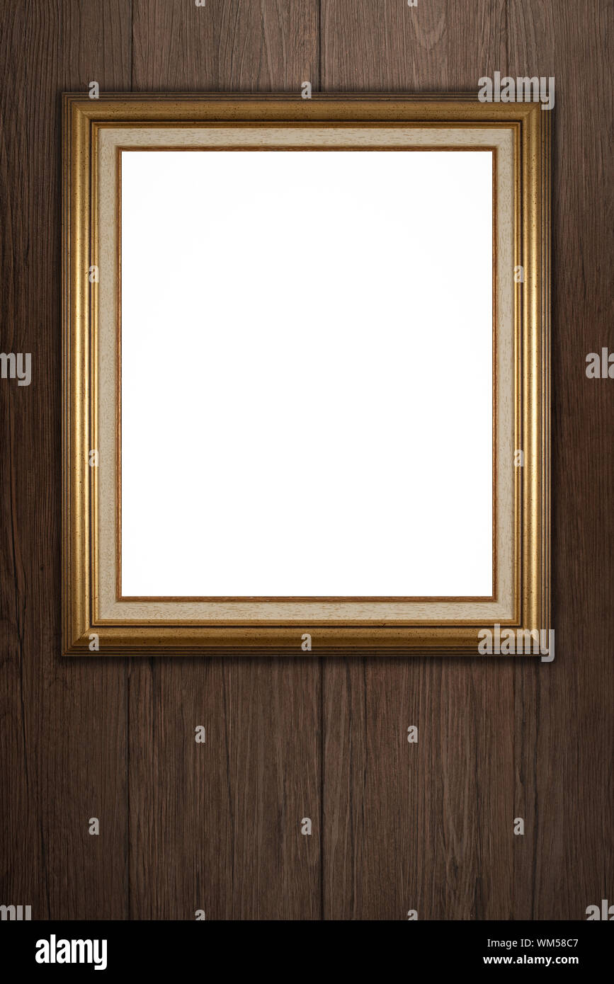 Old picture frame on vintage wood wall Stock Photo - Alamy