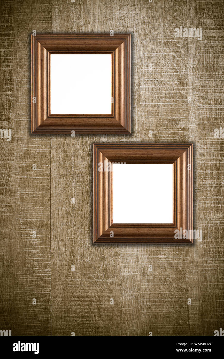 Old picture frame on vintage wood wall Stock Photo - Alamy