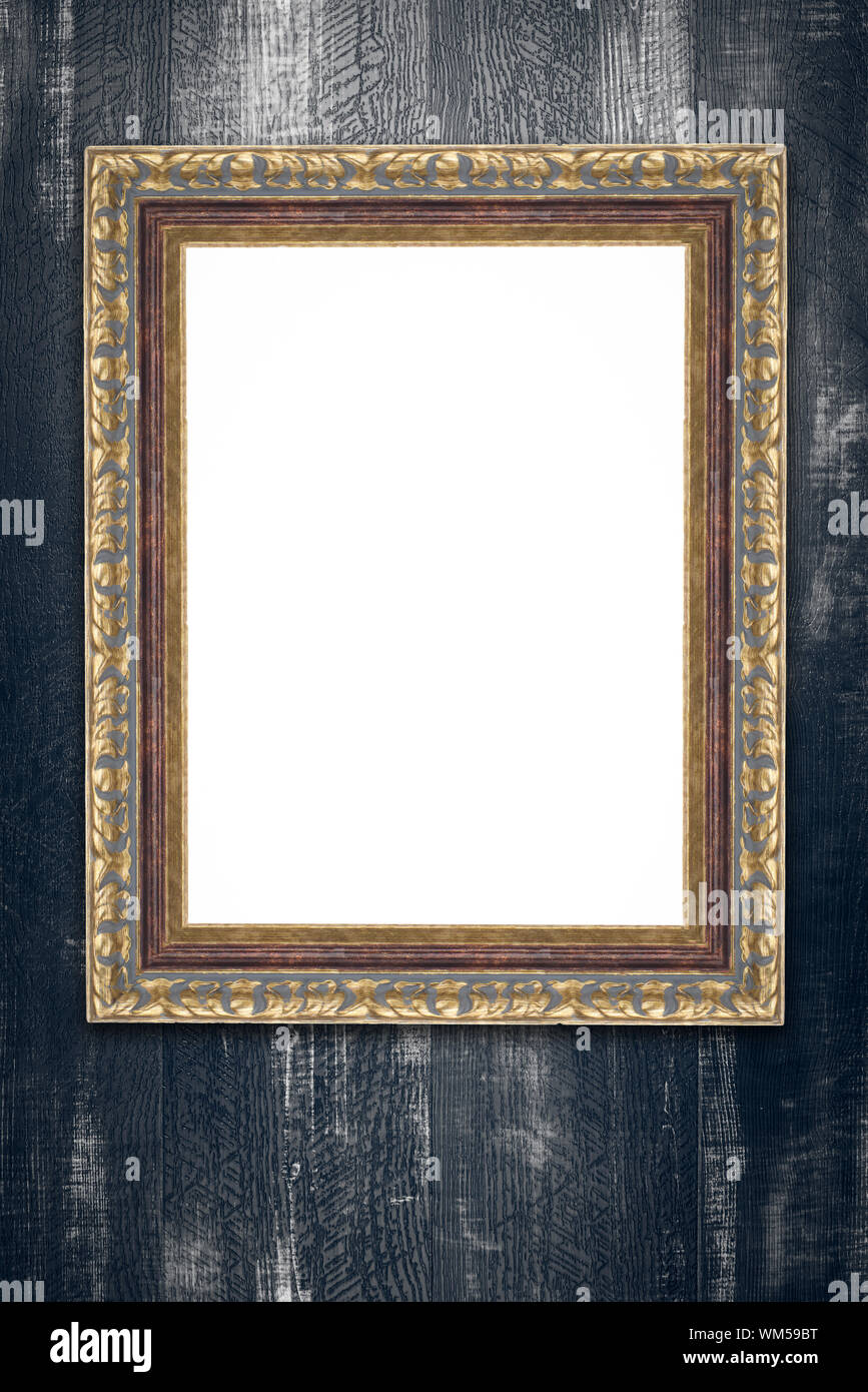 Old picture frame on vintage wood wall Stock Photo - Alamy