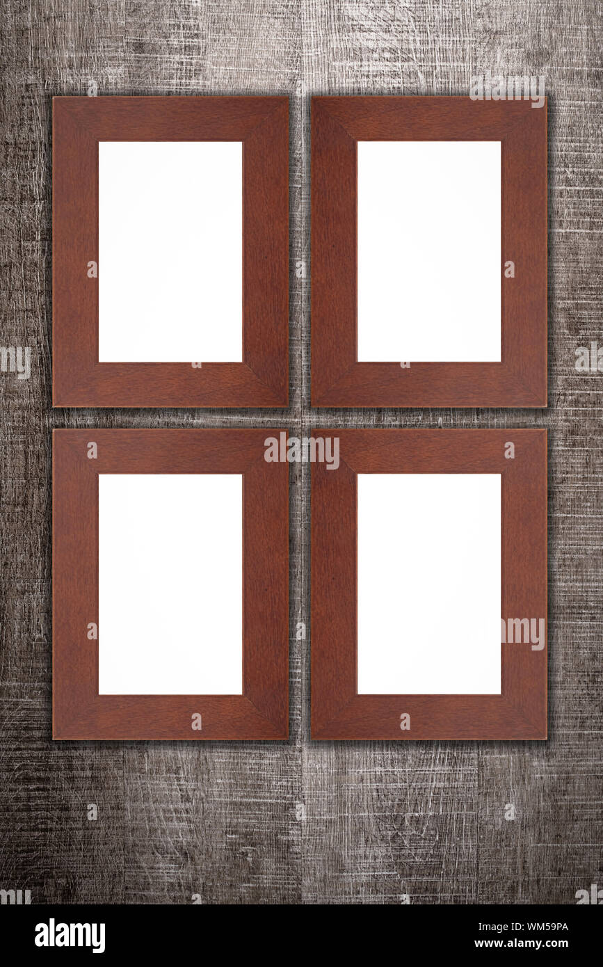 Old picture frame on vintage wood wall Stock Photo - Alamy