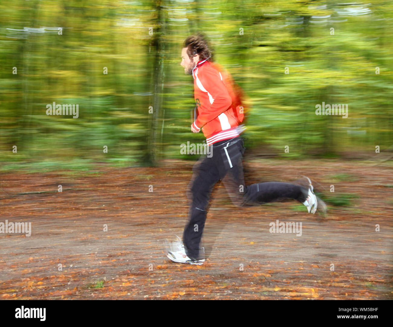 Man running in forest. Motion blurred Stock Photo - Alamy