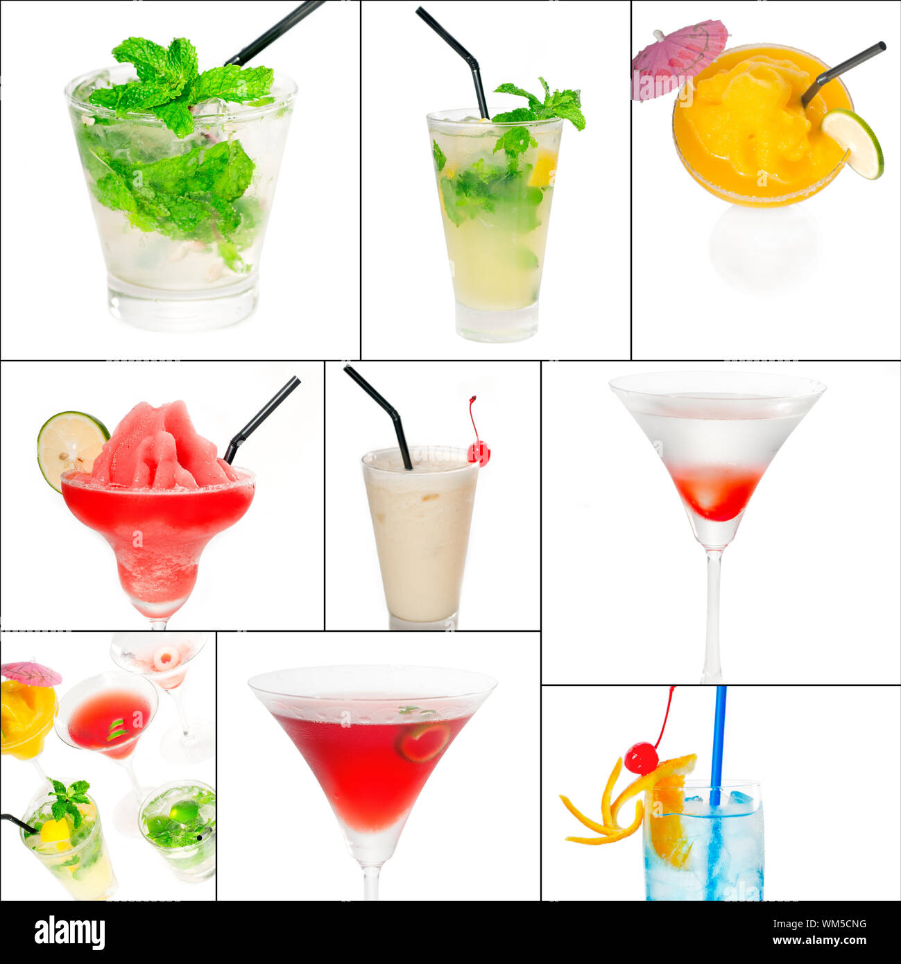 selection of cocktails drinks collage composition nested on a square ...