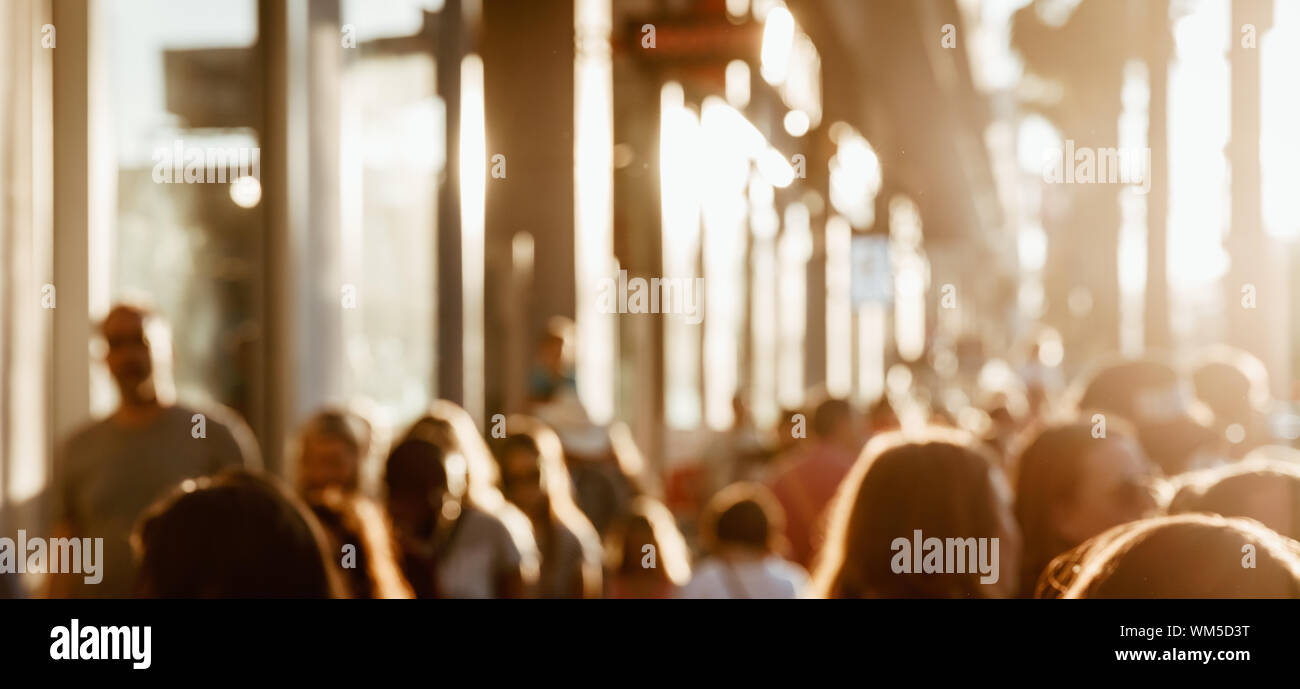 People on street. Panoramic view of crowd walking, crossing the street ...