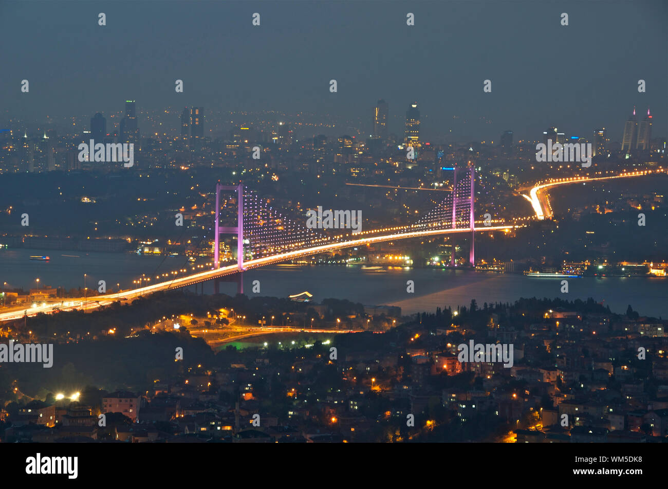 An aerial view of the Bosphorus Bridge in Istanbul at night Stock Photo ...