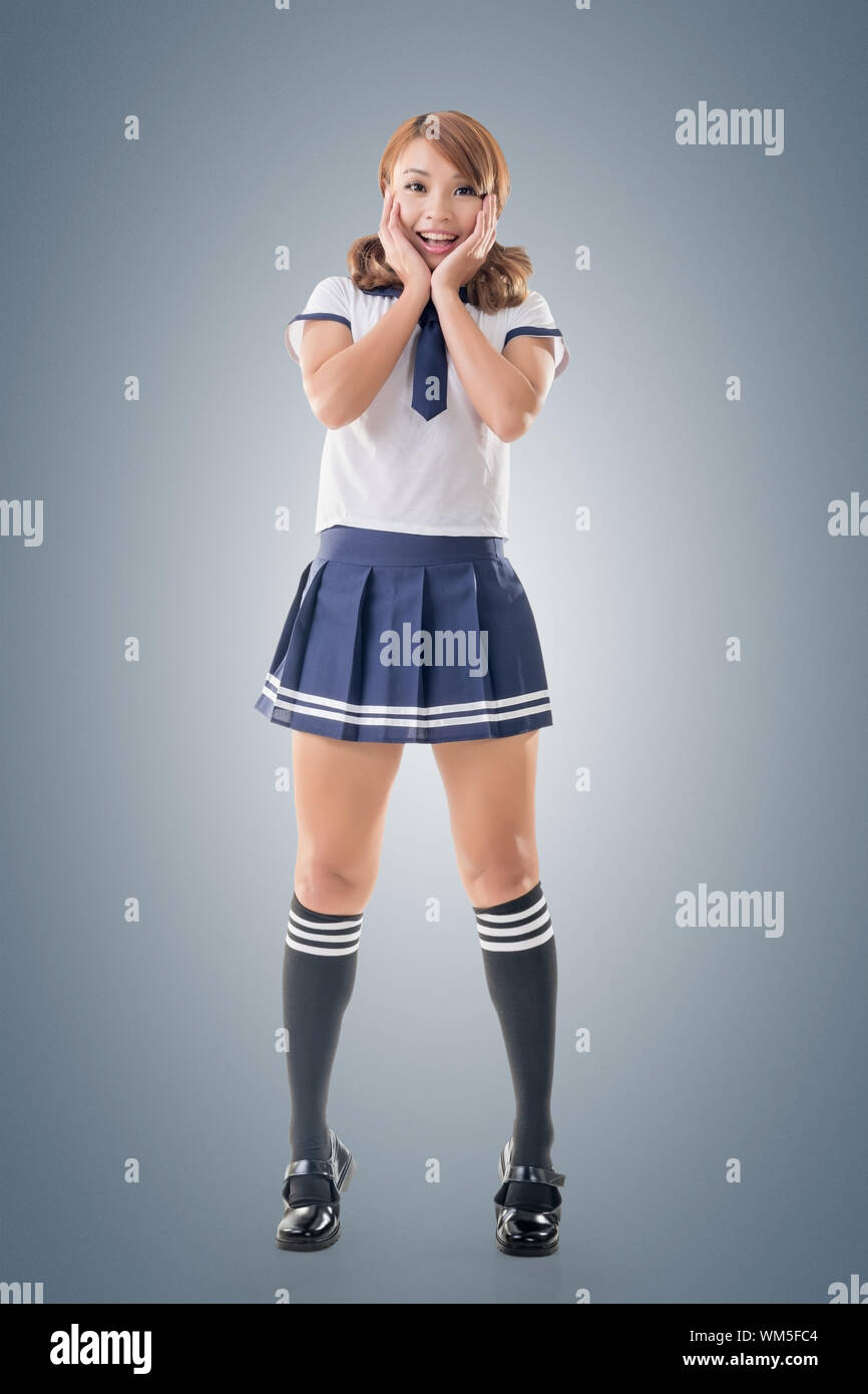 Japanese style school girl in sailor suit, full length portrait Stock ...