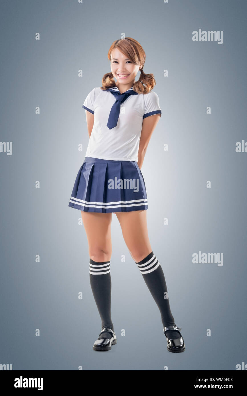Japanese style school girl in sailor suit, full length portrait Stock ...