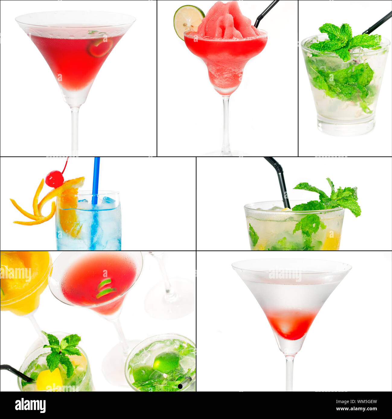 selection of cocktails drinks collage composition nested on a square ...