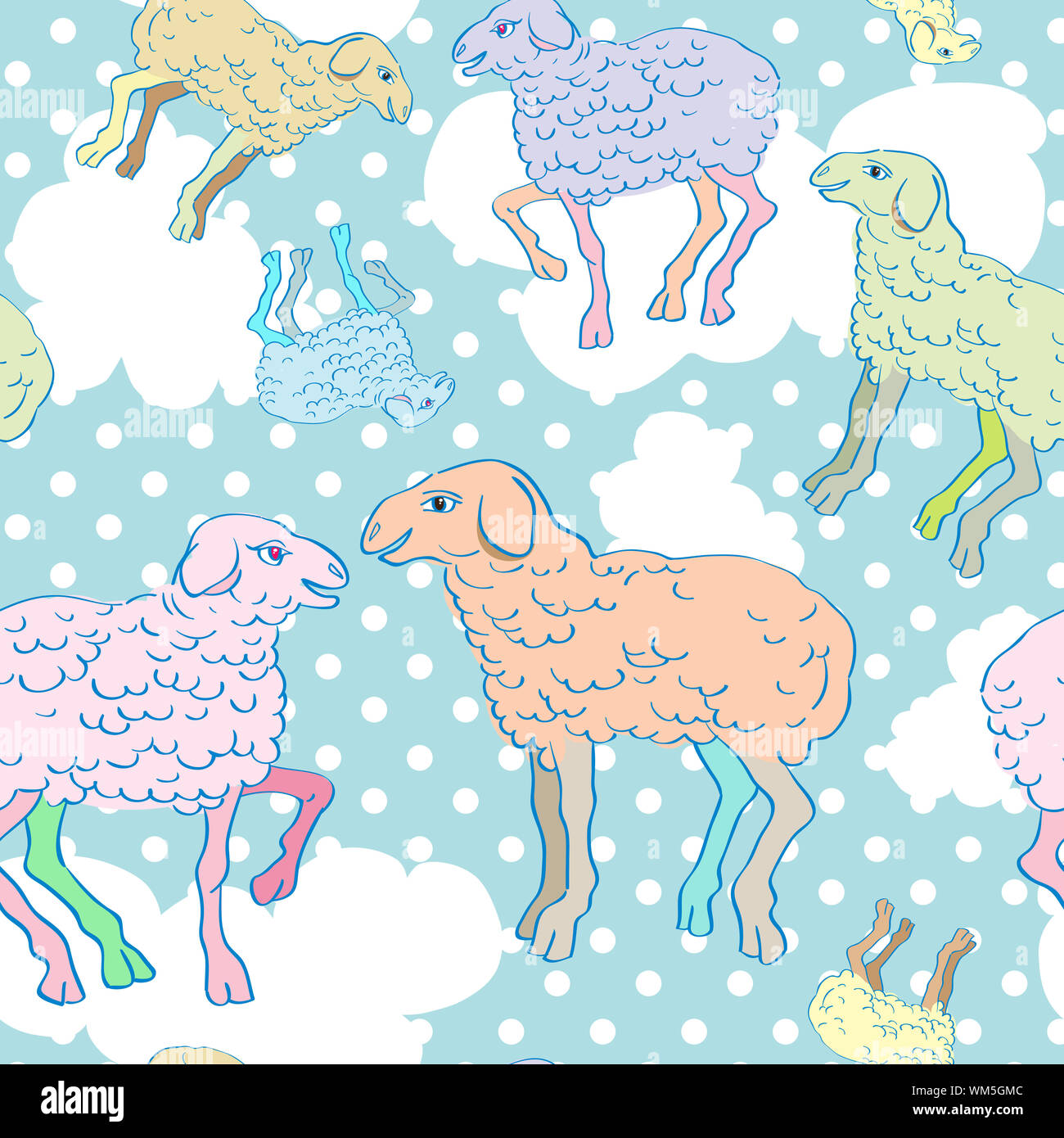 Sheep cartoons seamles pattern, childish illustration over a background ...