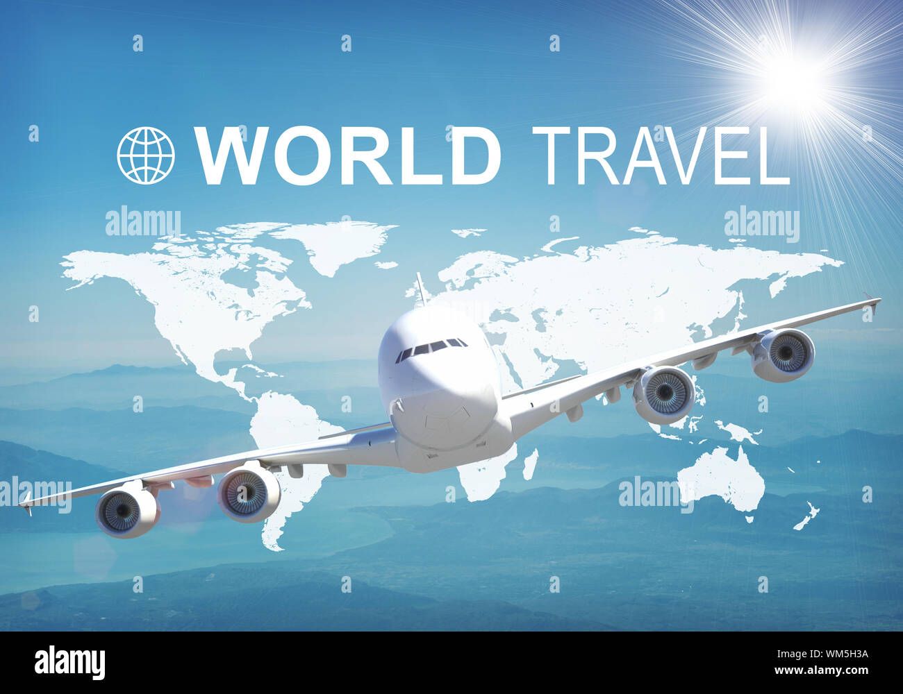 Contoured map of world continents with inscription World Travel and ...