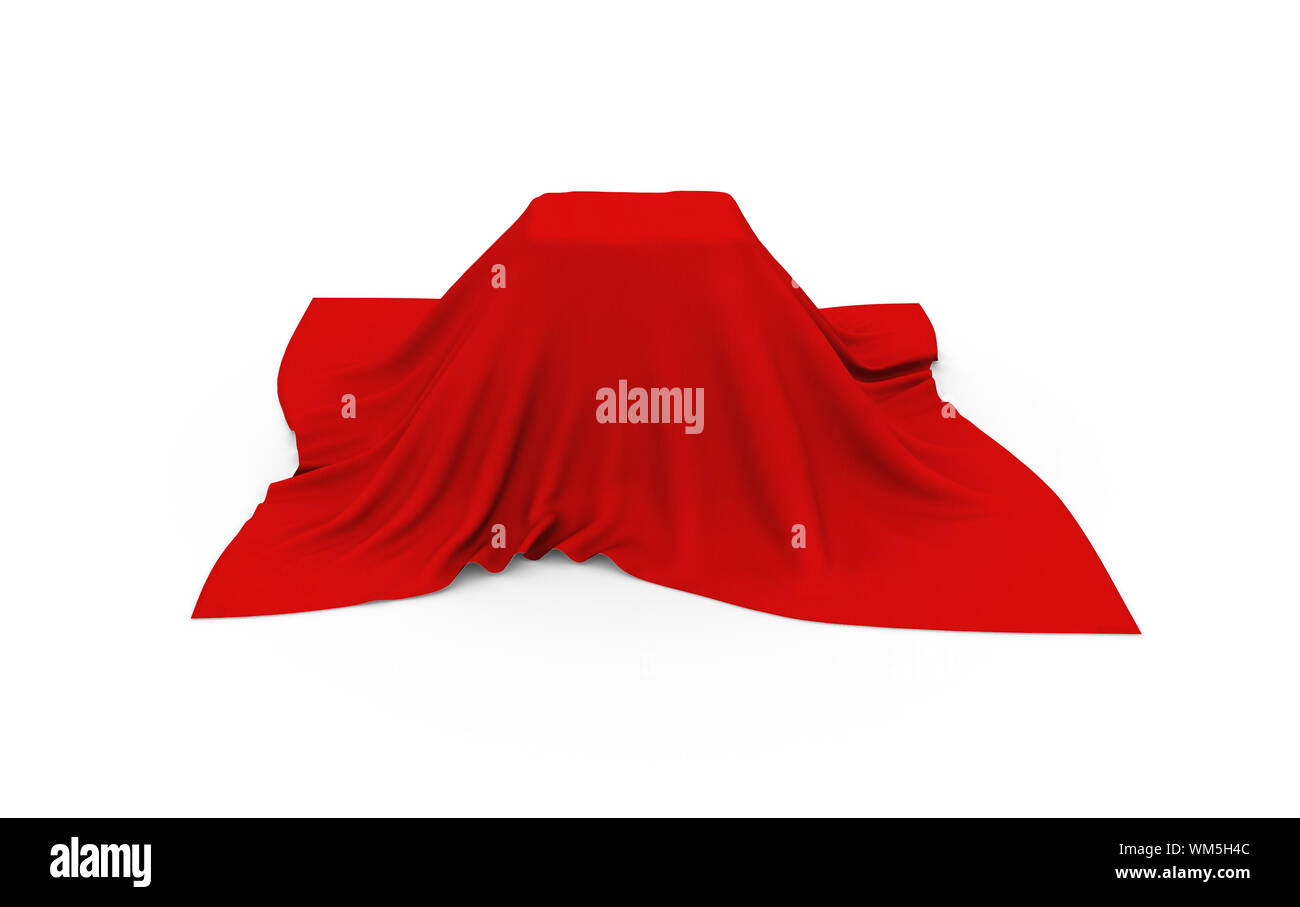 Object of rectangular shape covered with thick red cloth. Side view ...