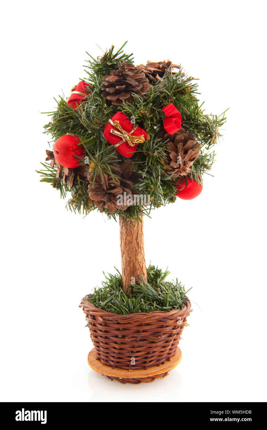 Round christmas tree in red isolated over white Stock Photo - Alamy