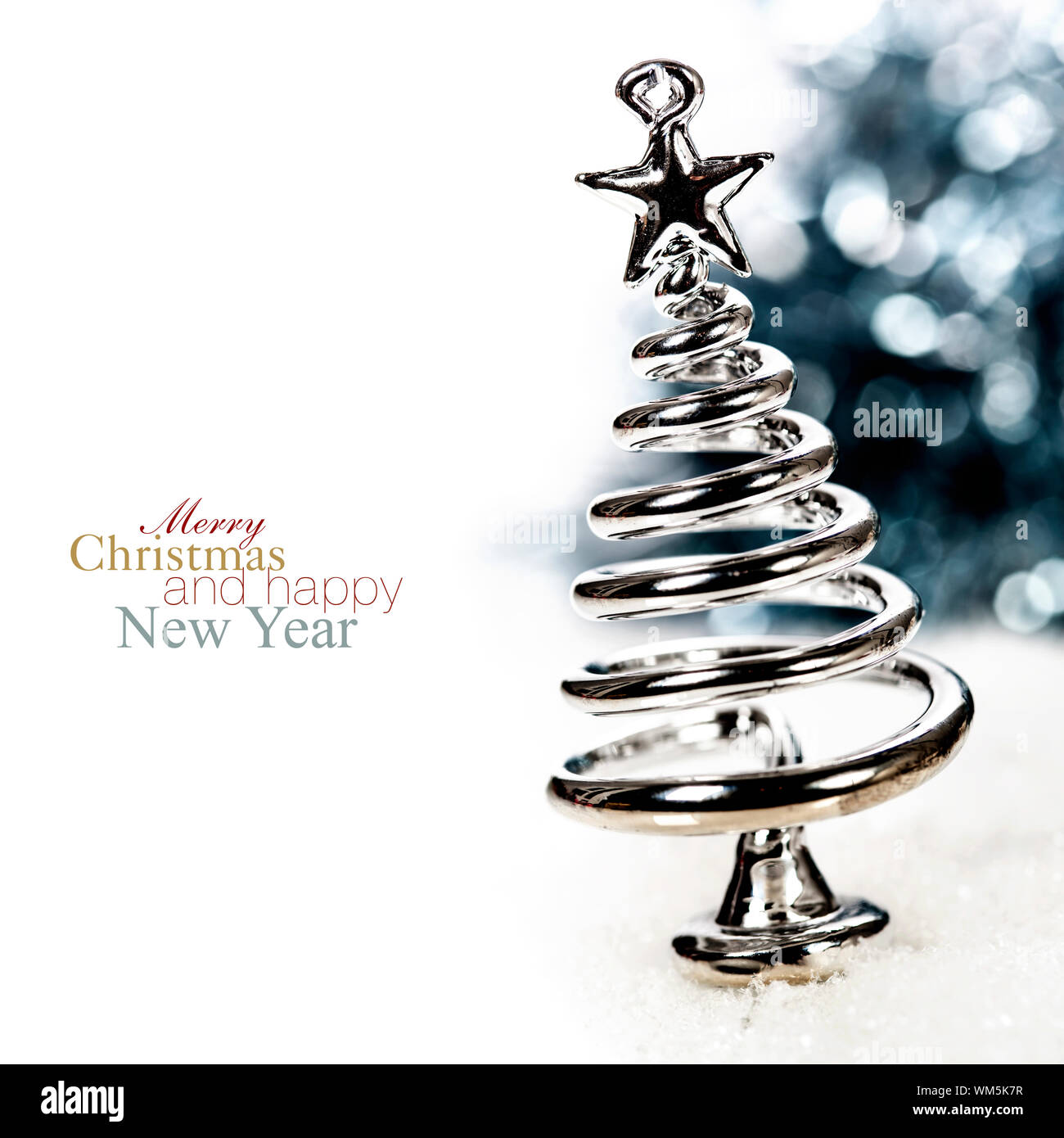 Silver stylized Christmas tree with lights background Stock Photo - Alamy