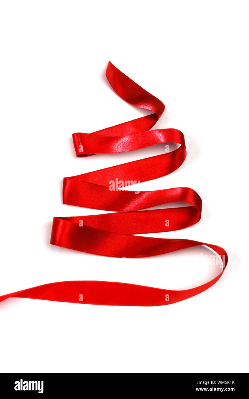 Stylized red ribbon Christmas tree isolated on white background Stock ...