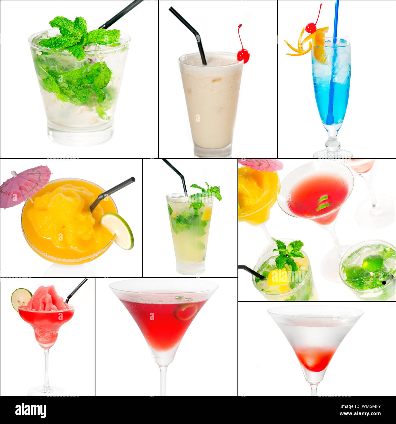 selection of cocktails drinks collage composition nested on a square frame Stock Photo - Alamy