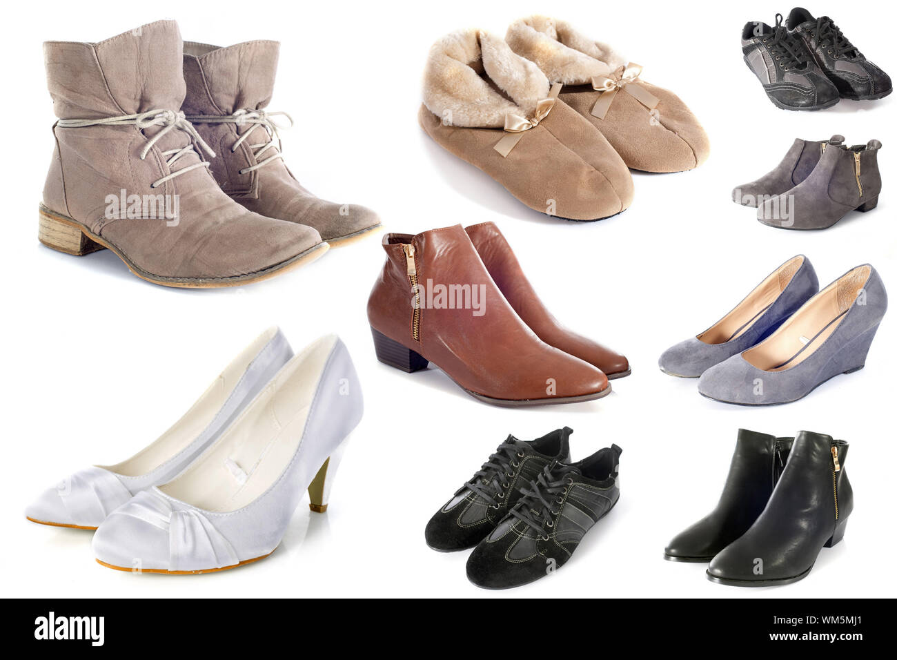 group of shoes in front of white background Stock Photo - Alamy