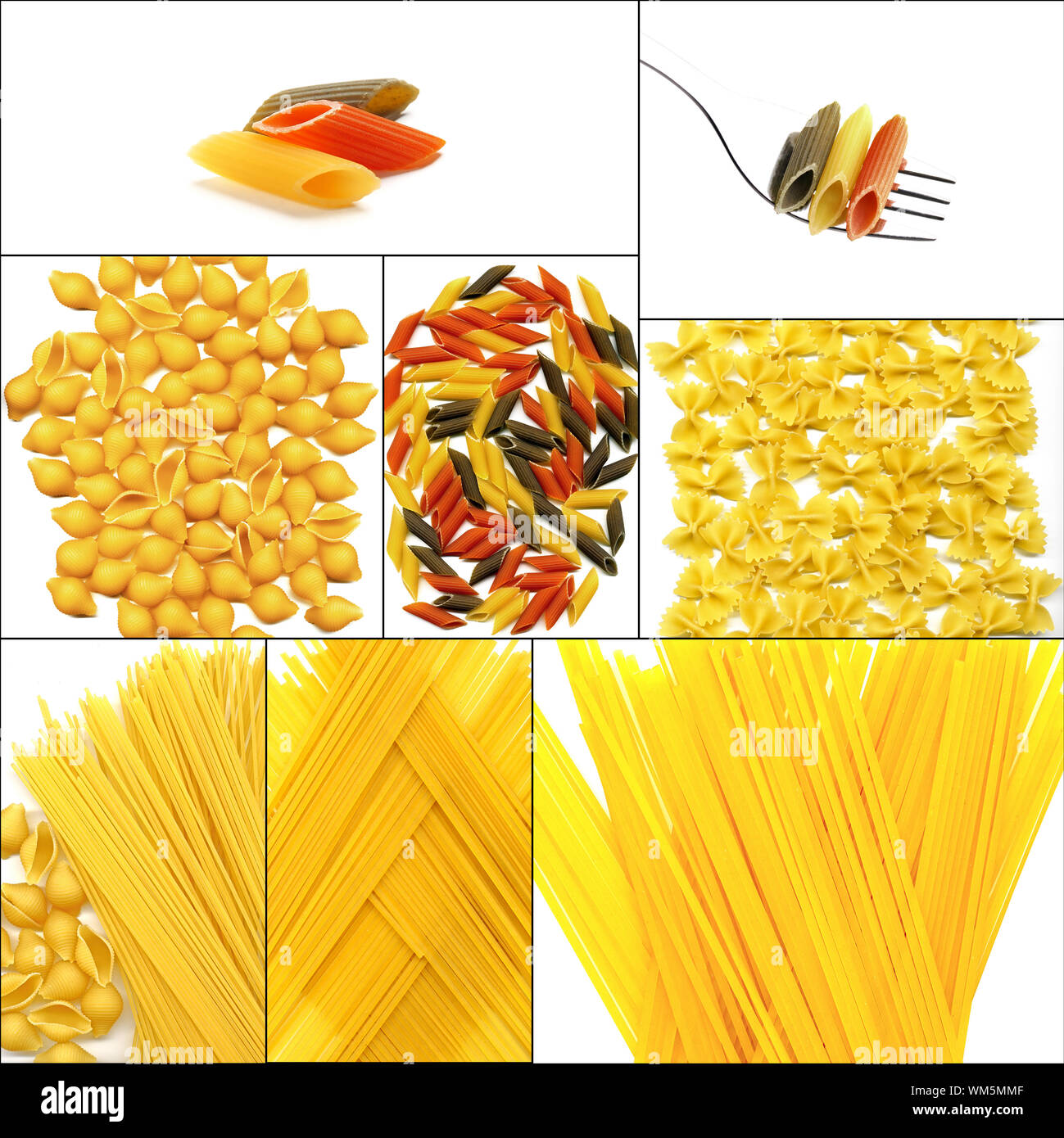 various type of Italian pasta collage Stock Photo - Alamy