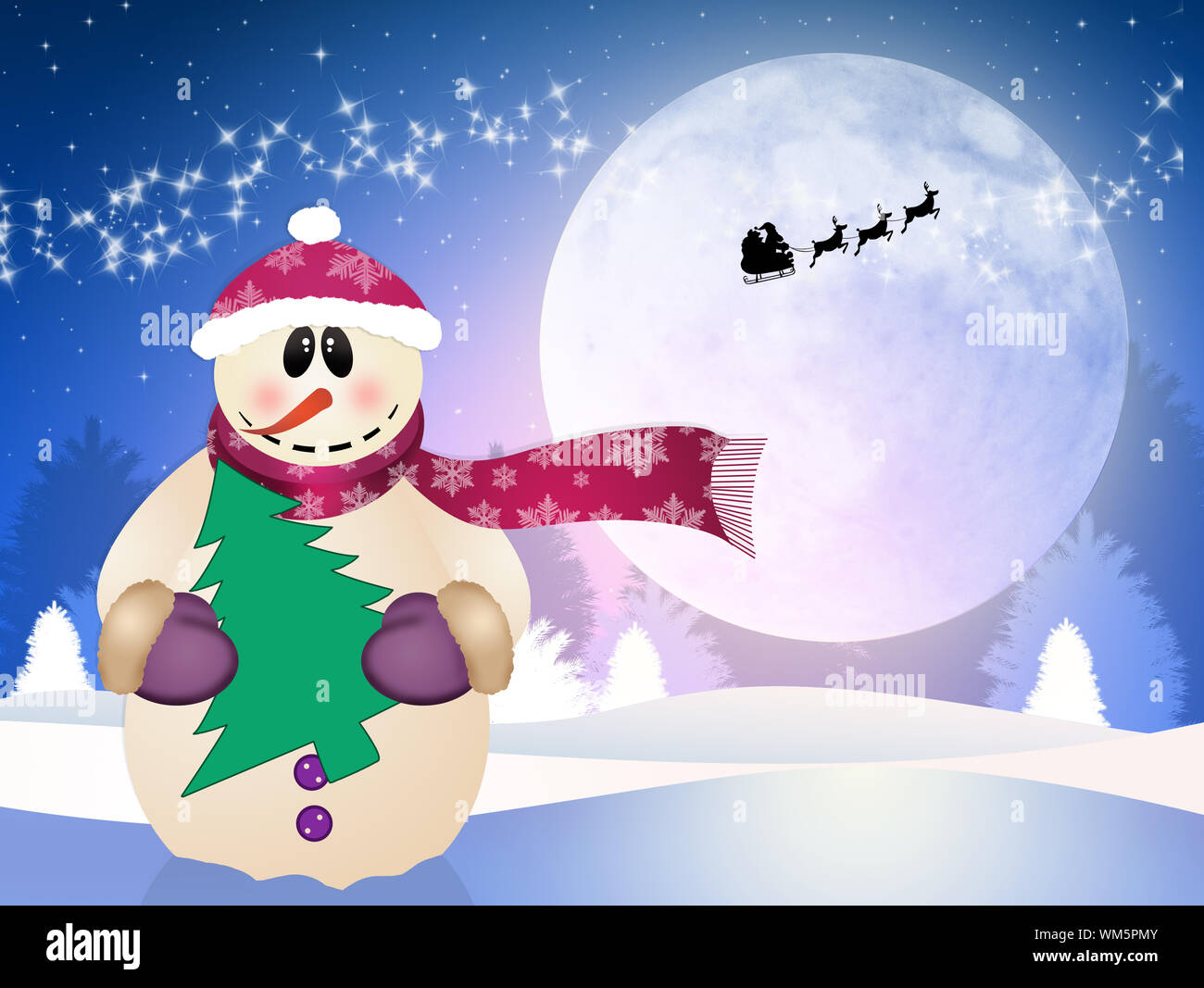 snowman in the night Stock Photo - Alamy