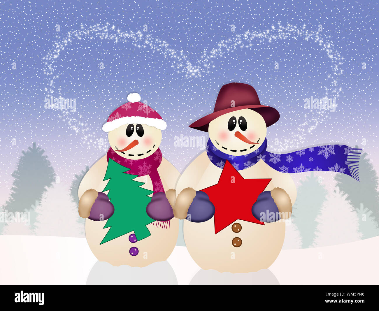 Cartoon illustration snowman couple in hi-res stock photography and ...