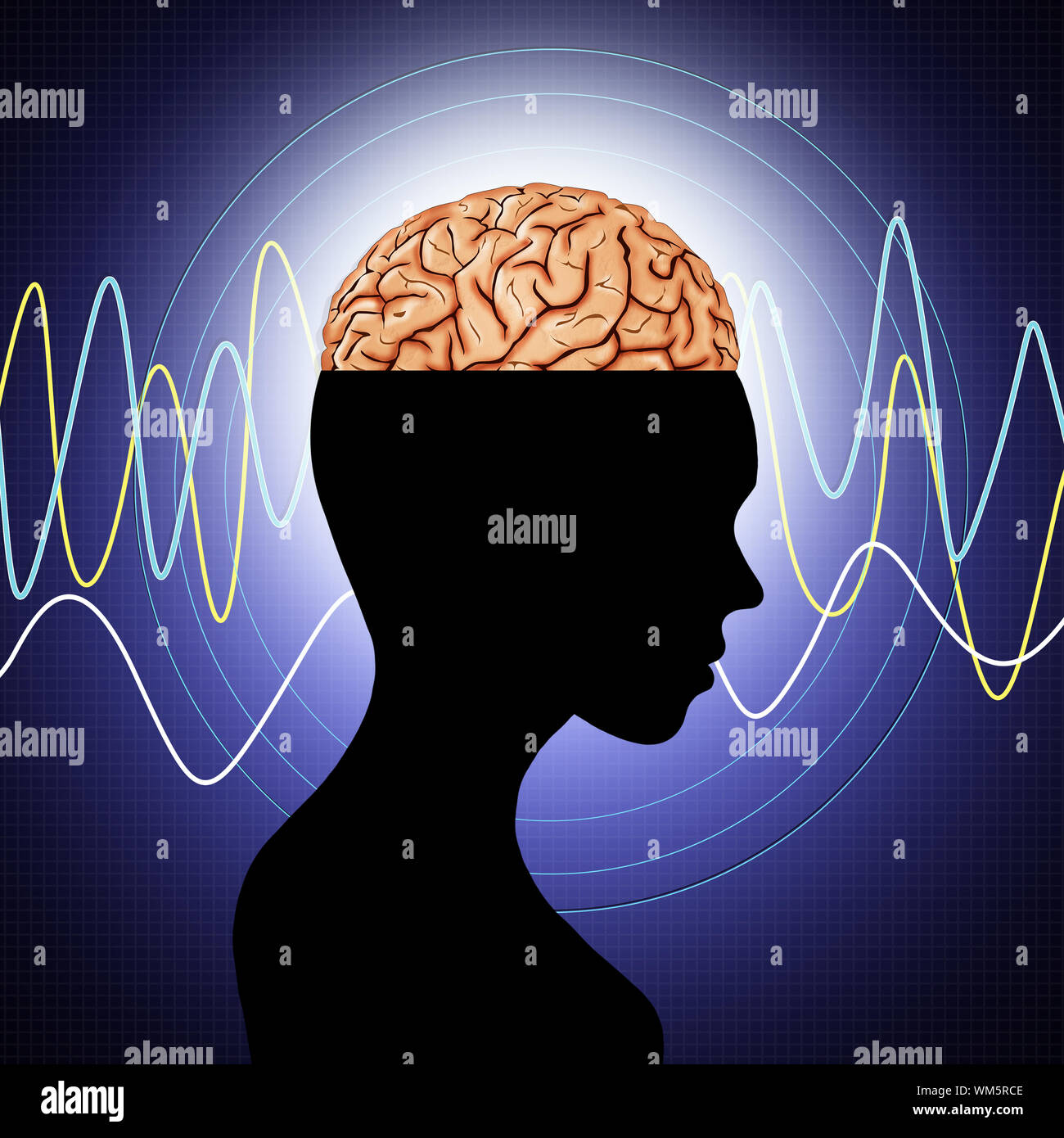 Human head silhouette brain waves hi-res stock photography and images ...