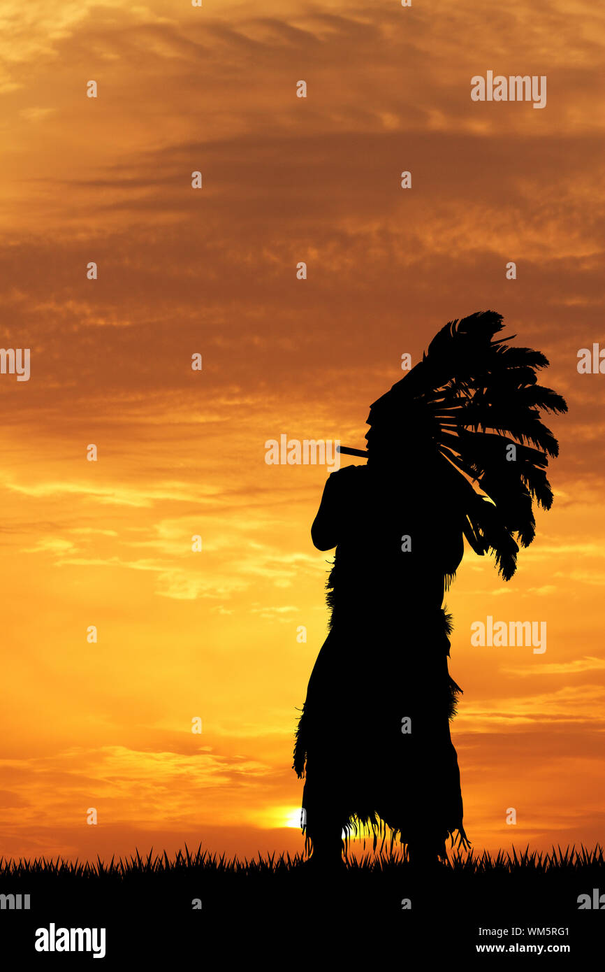 Native american indian silhouette sunset hi-res stock photography and ...