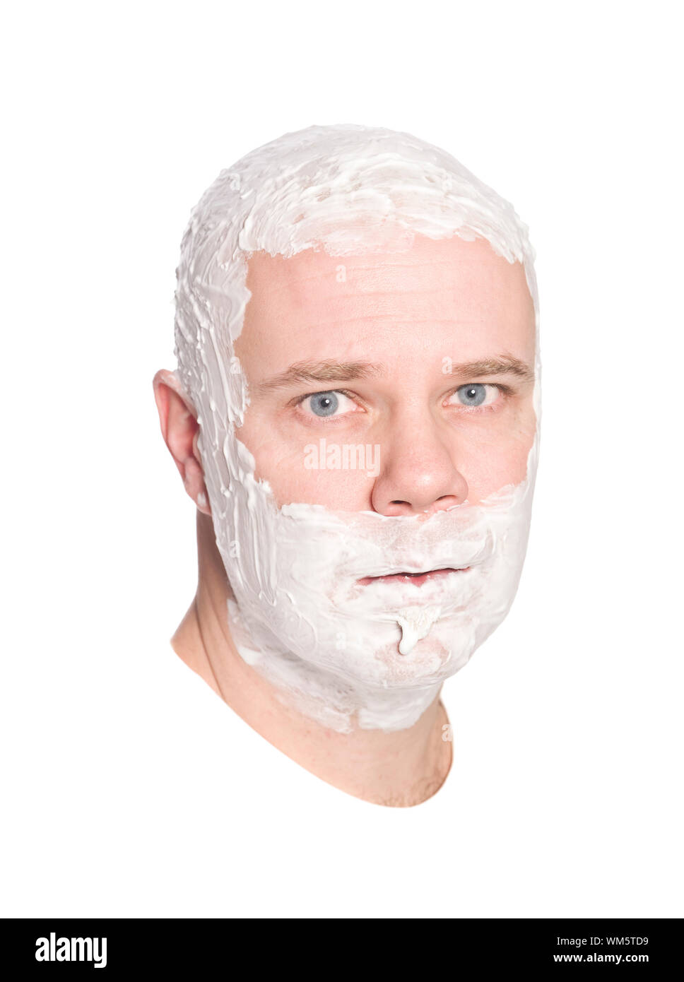 Man shaving his head isolated on a white background Stock Photo - Alamy