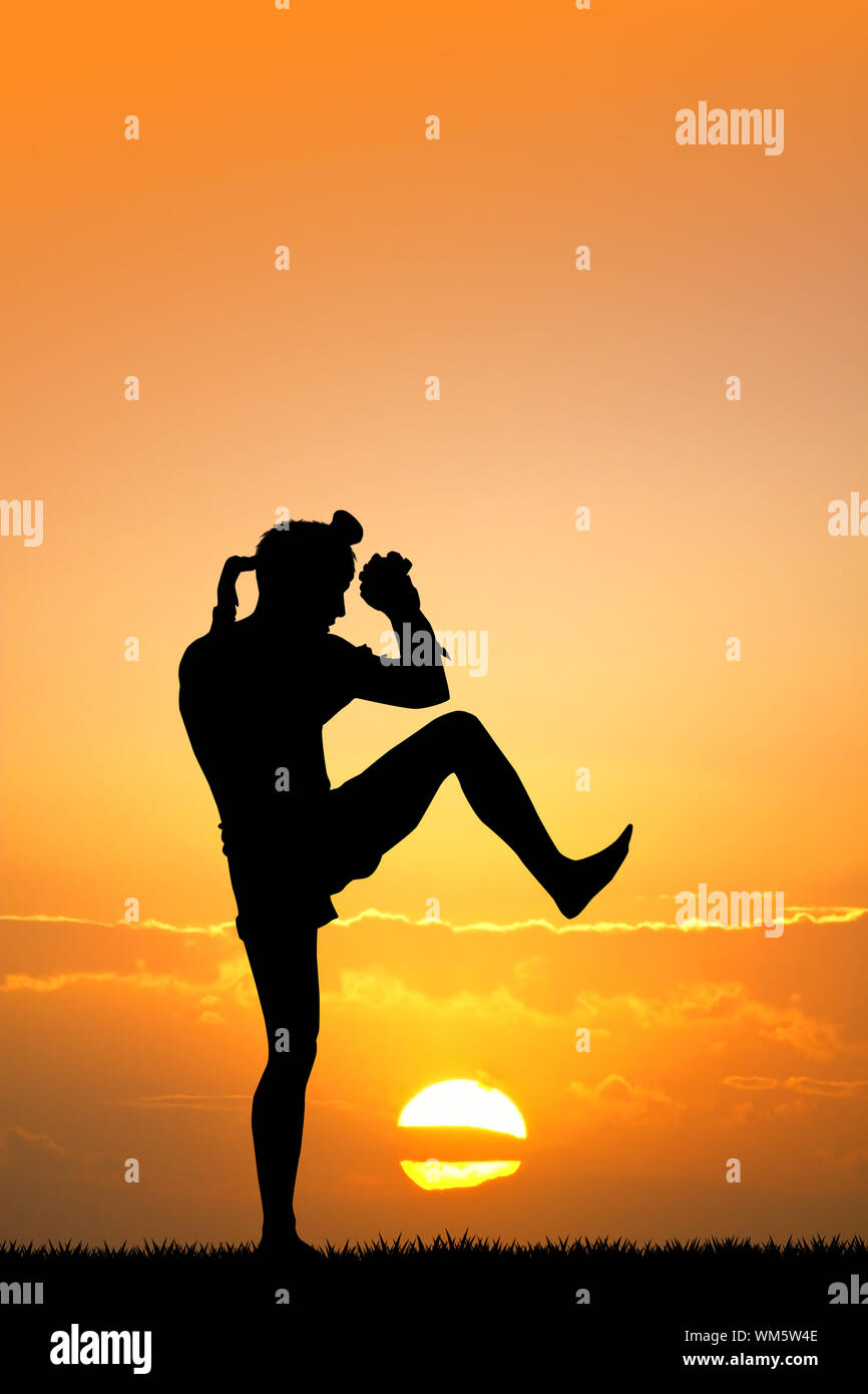 muay thai at sunset Stock Photo - Alamy