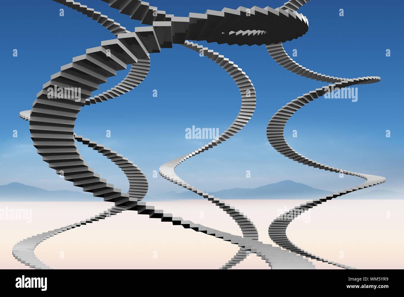 Winding stairs against serene landscape Stock Photo - Alamy