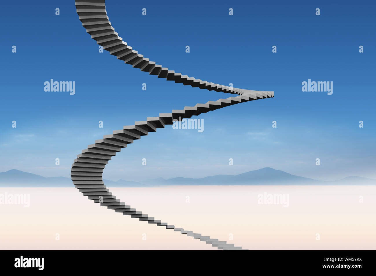 Winding stairs against serene landscape Stock Photo - Alamy