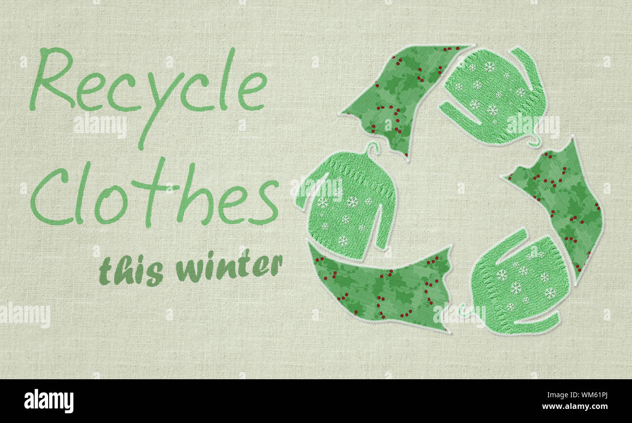 Winter recycle clothes symbol with text made reused fabric textures ...