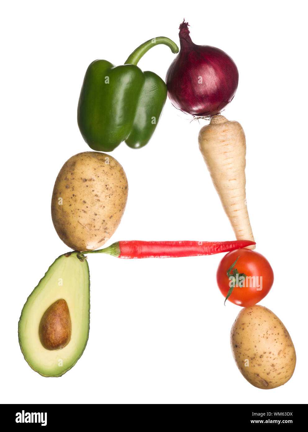 The letter 'A' made out of vegetables isolated on a white background ...
