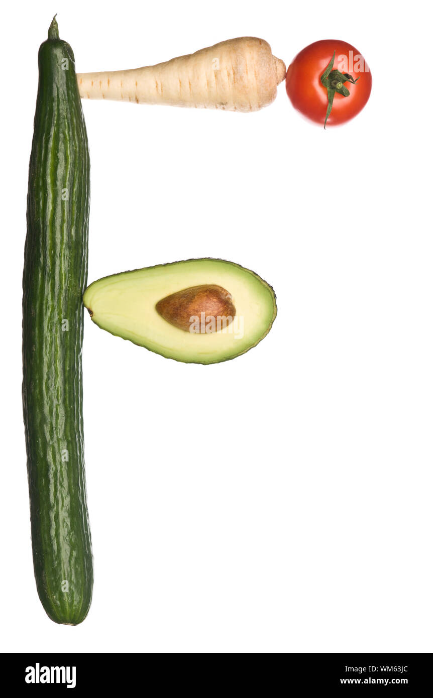 The letter 'F' made out of vegetables isolated on a white background ...