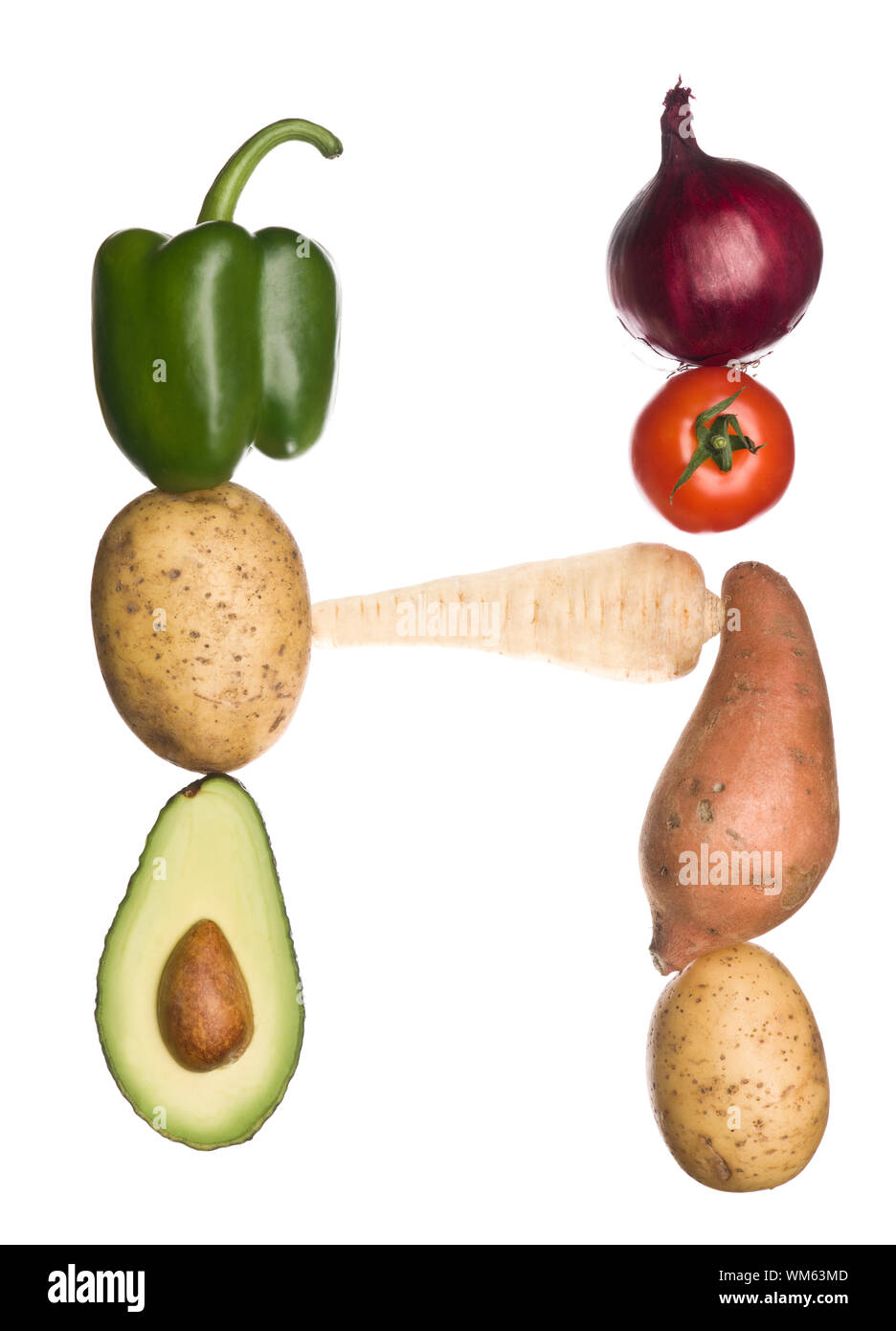 The letter 'H' made out of vegetables isolated on a white background ...
