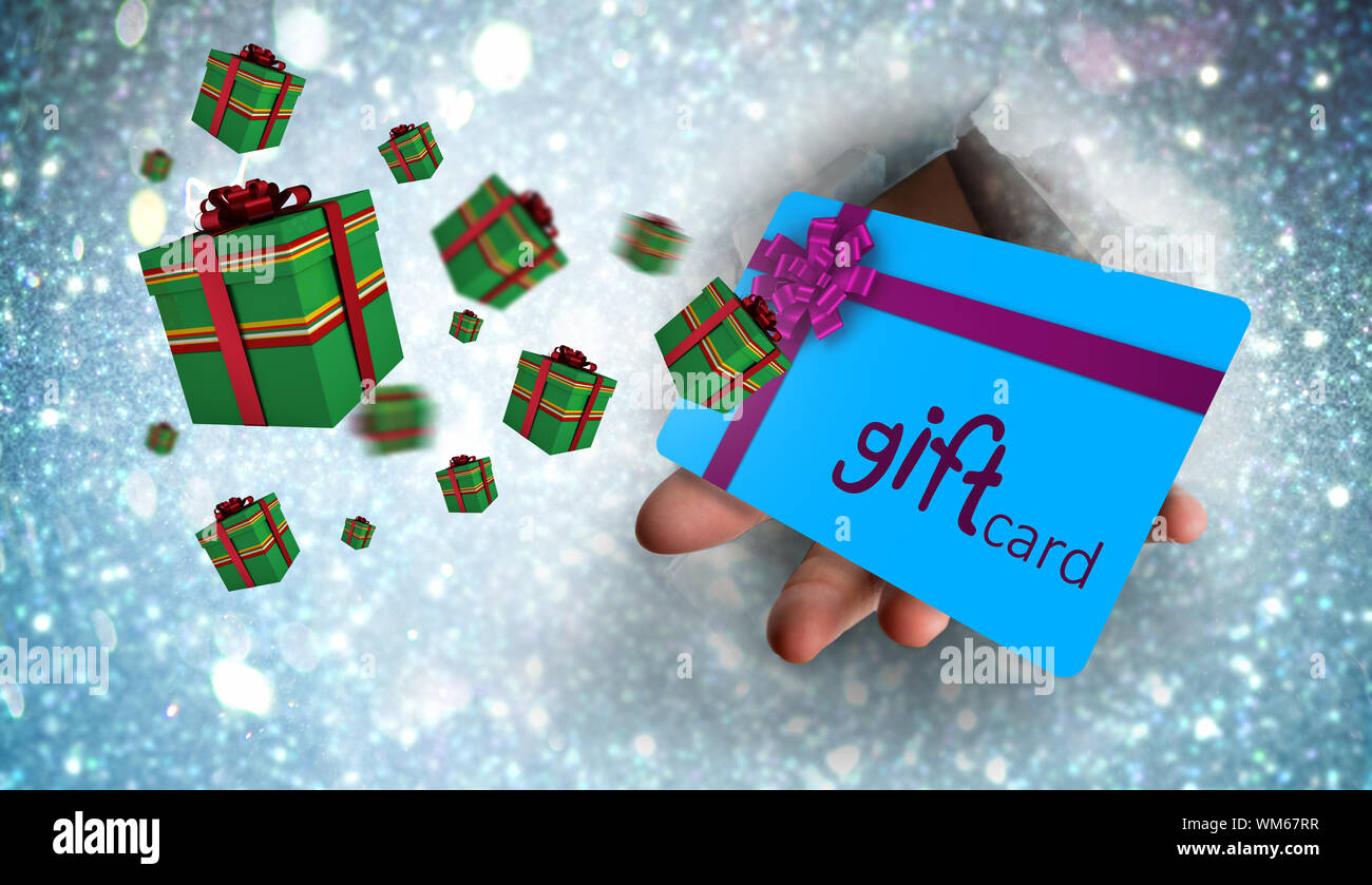 Hand bursting through paper against white snow and stars design Stock ...