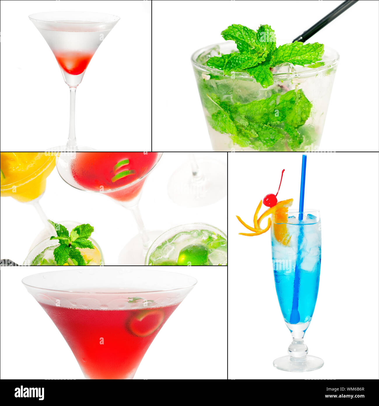 selection of cocktails drinks collage composition nested on a square ...