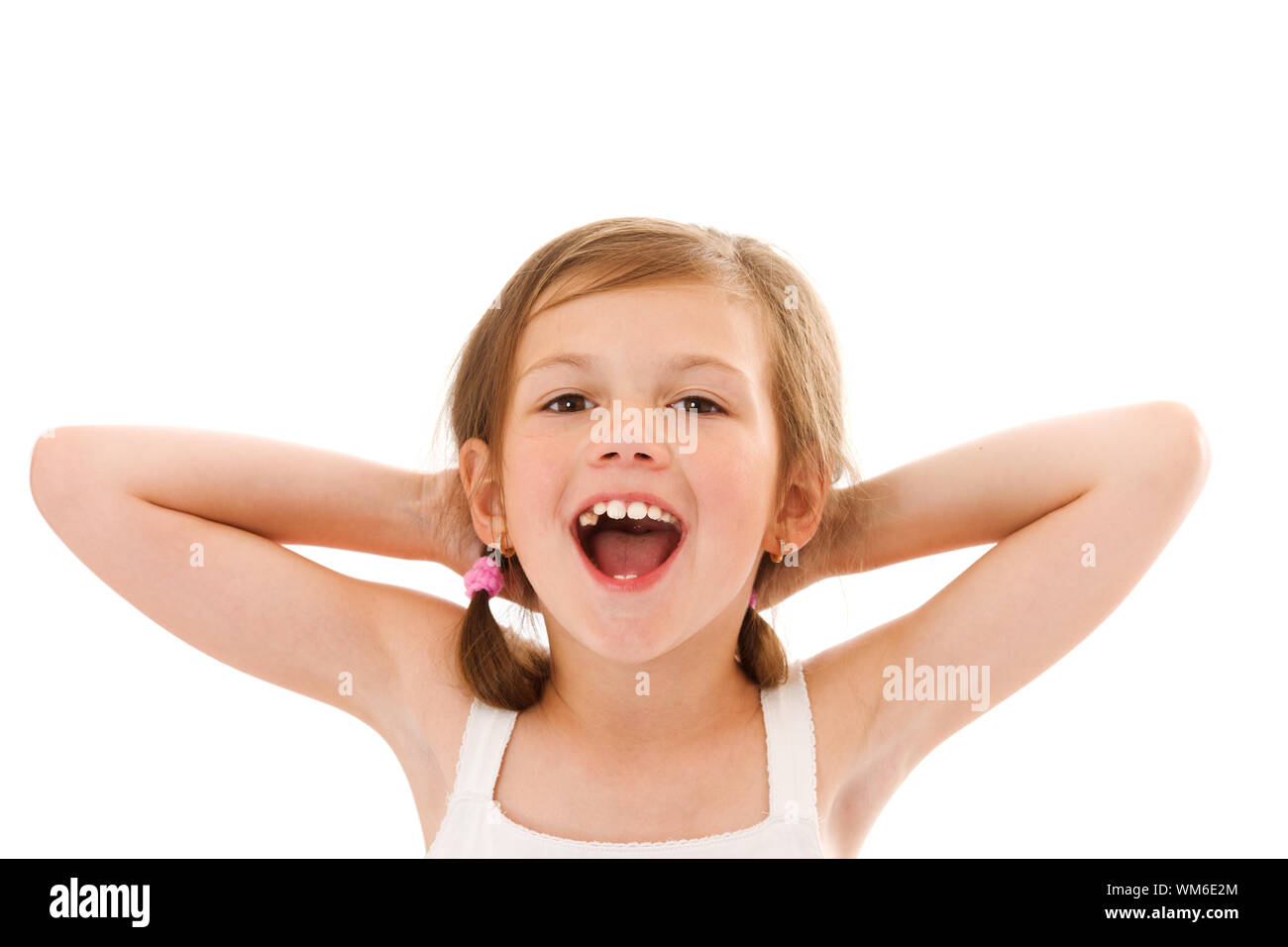 happy shouting little girl portrait isolated on white Stock Photo - Alamy