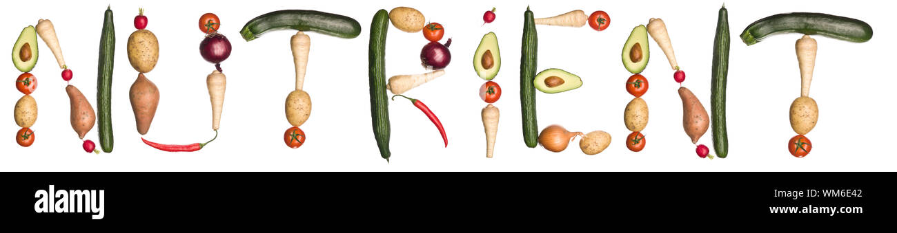 The word 'Nutrient' made out of vegetables isolated on a white ...