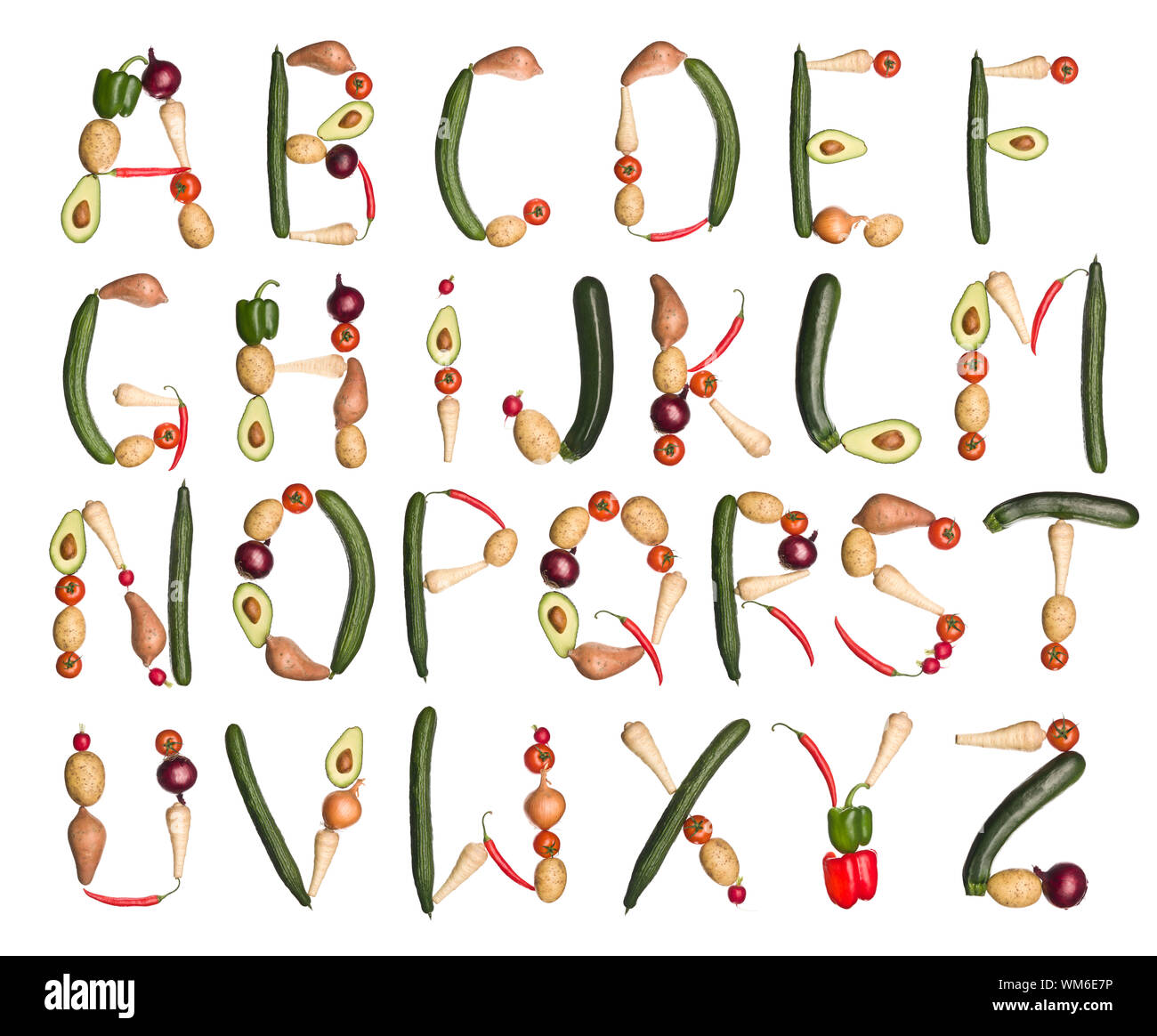 Vegetables forming the alphabet isolated on a white background Stock ...