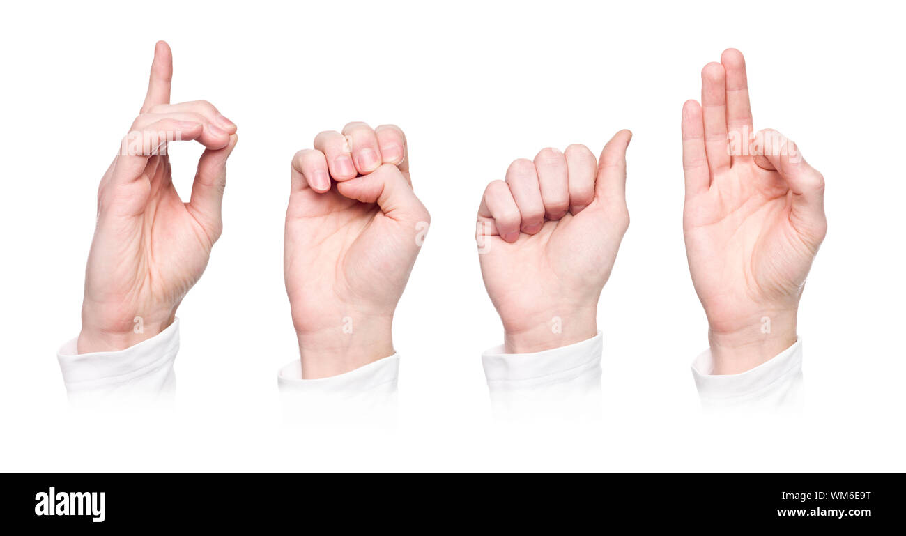 The word 'deaf' in sign language, isolated on a white background Stock ...