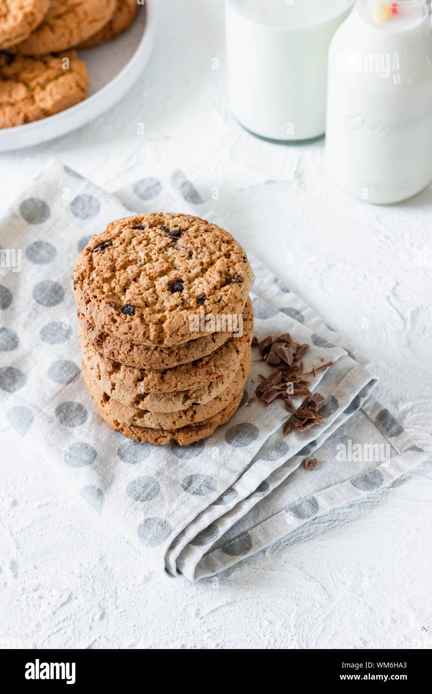 Classic pastries. Traditional oatmeal cookies with pieces of chocolate ...