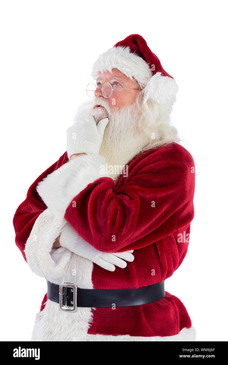 Santa is thinking about something on white background Stock Photo - Alamy