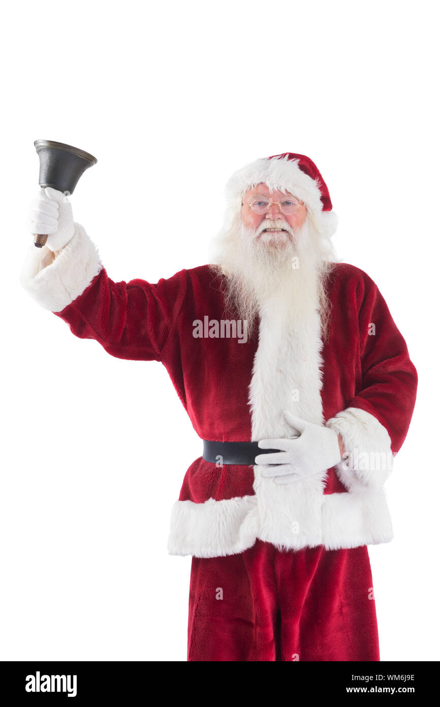Santa Claus rings his bell on white background Stock Photo - Alamy