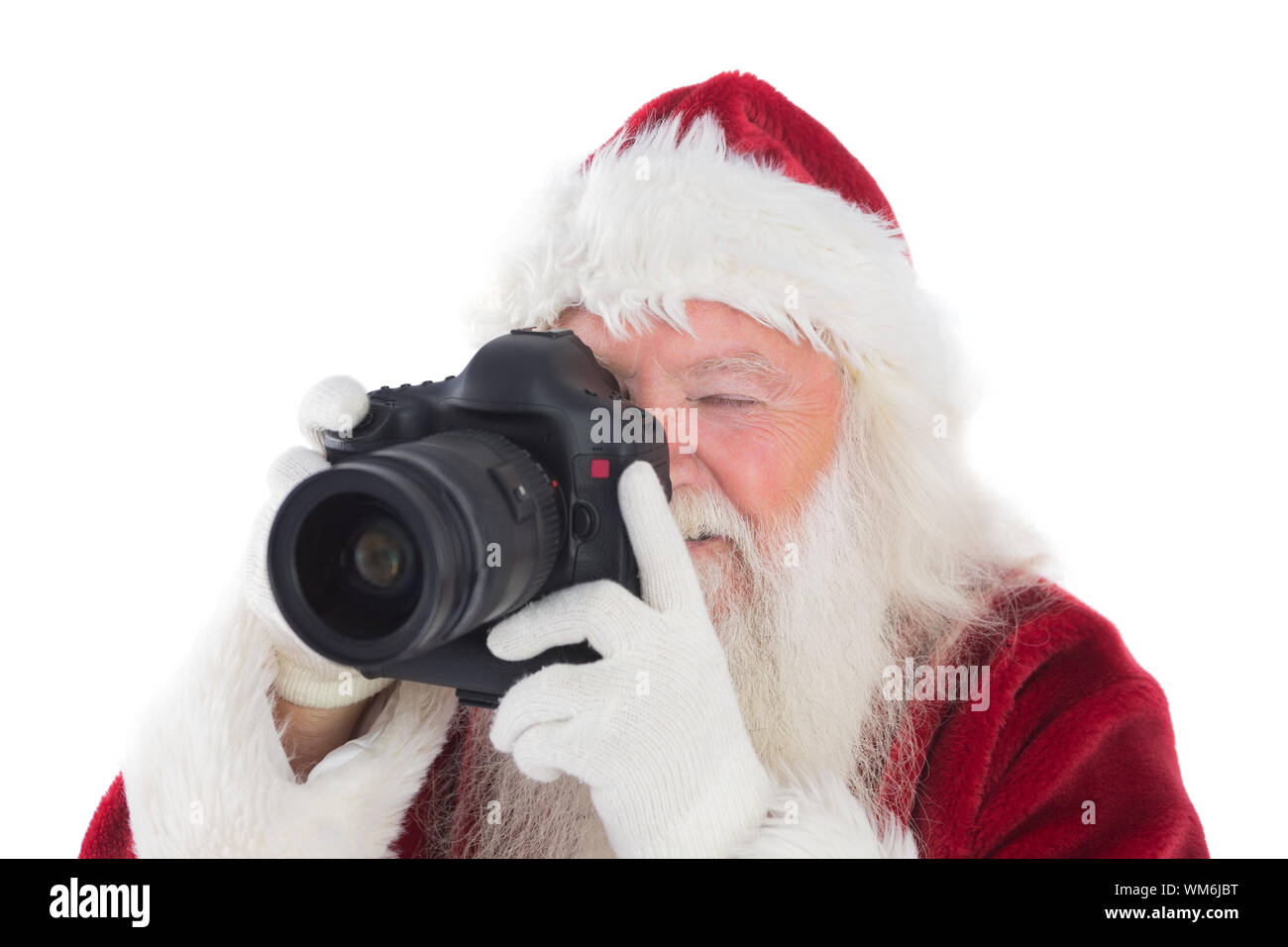 Santa is taking a picture on white background Stock Photo - Alamy