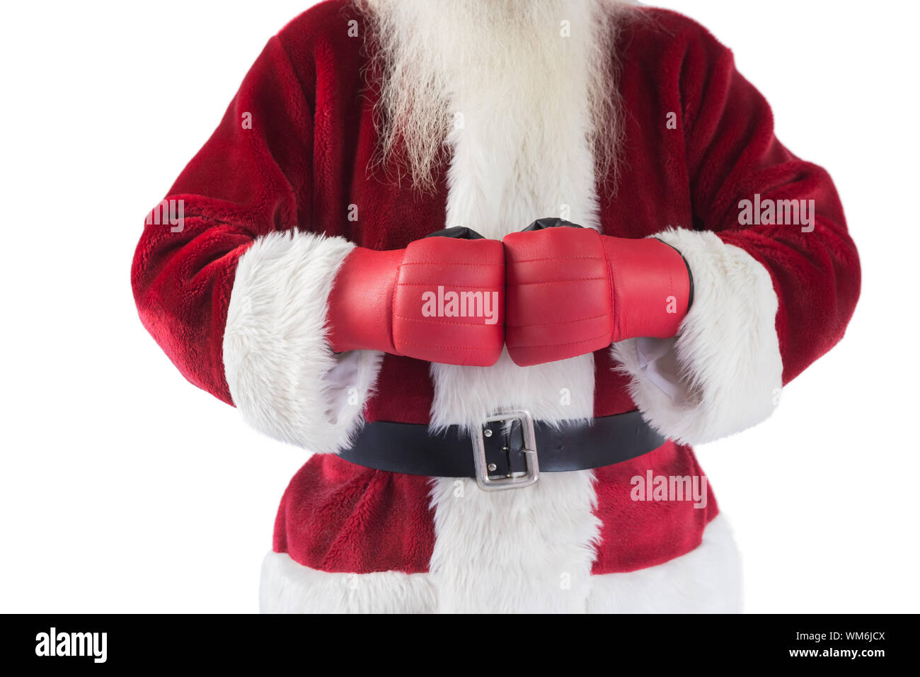 Santa Claus wears boxing gloves on white background Stock Photo - Alamy